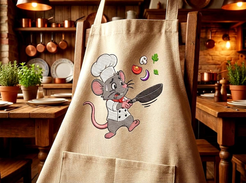 Funny Chef Mouse Embroidery Design, Cooking Rat Kitchen Apron Stitch ...