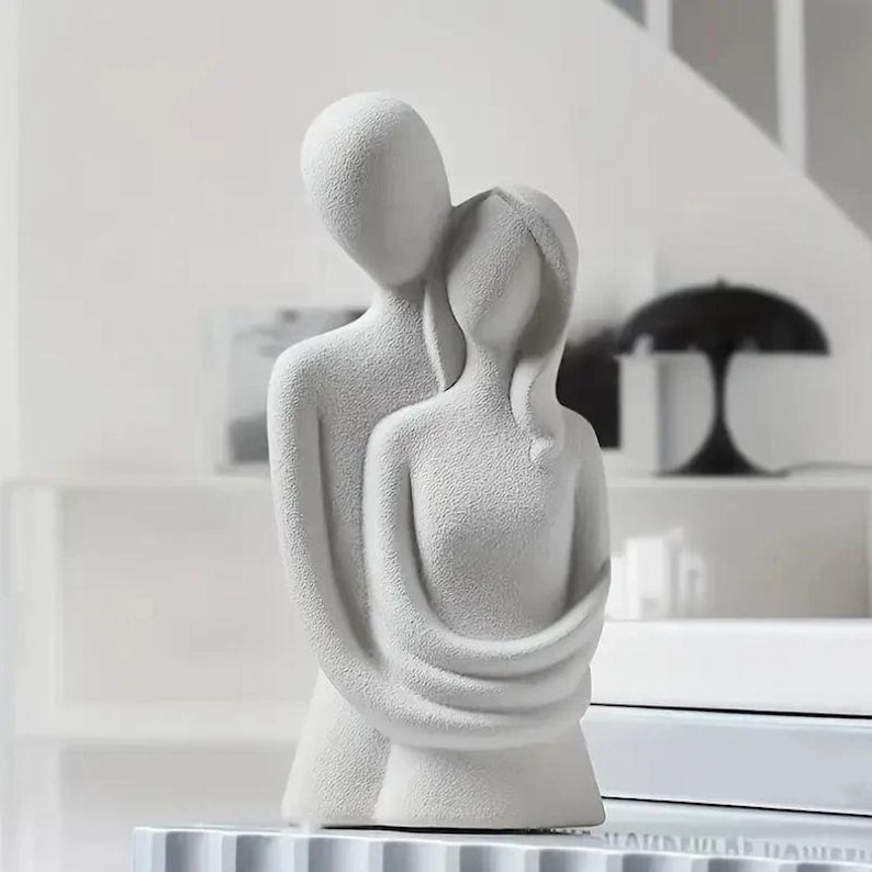 Ceramic Embrace Sculpture, Minimalist Couple Statue, Modern Home Decor ...