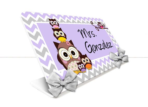 Personalized teacher desk name plate class stacked owls | Etsy