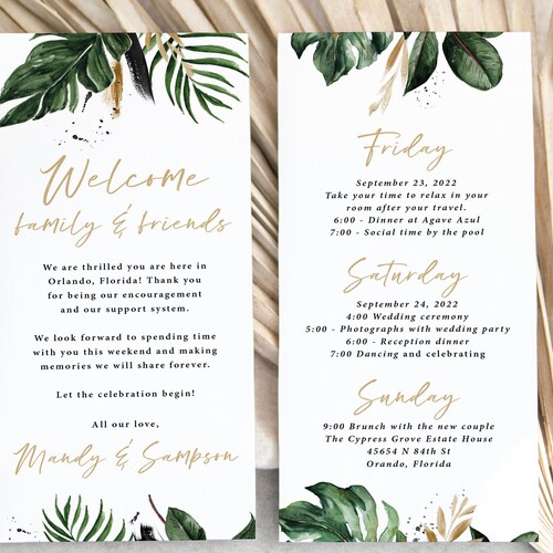 Tropical Welcome Letter & Itinerary Template Beach Wedding - Etsy