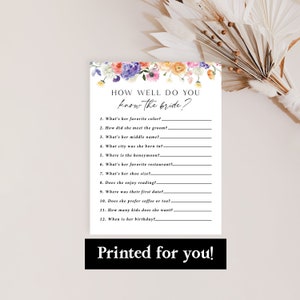 Pastel Wildflowers How Well Do You Know the Bride Printed, Bridal ...
