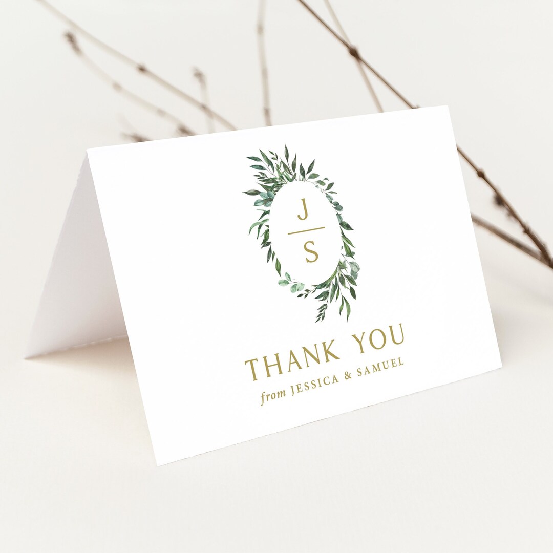 Monogramed Wedding Thank You Cards Printed, Envelopes, Personalized ...