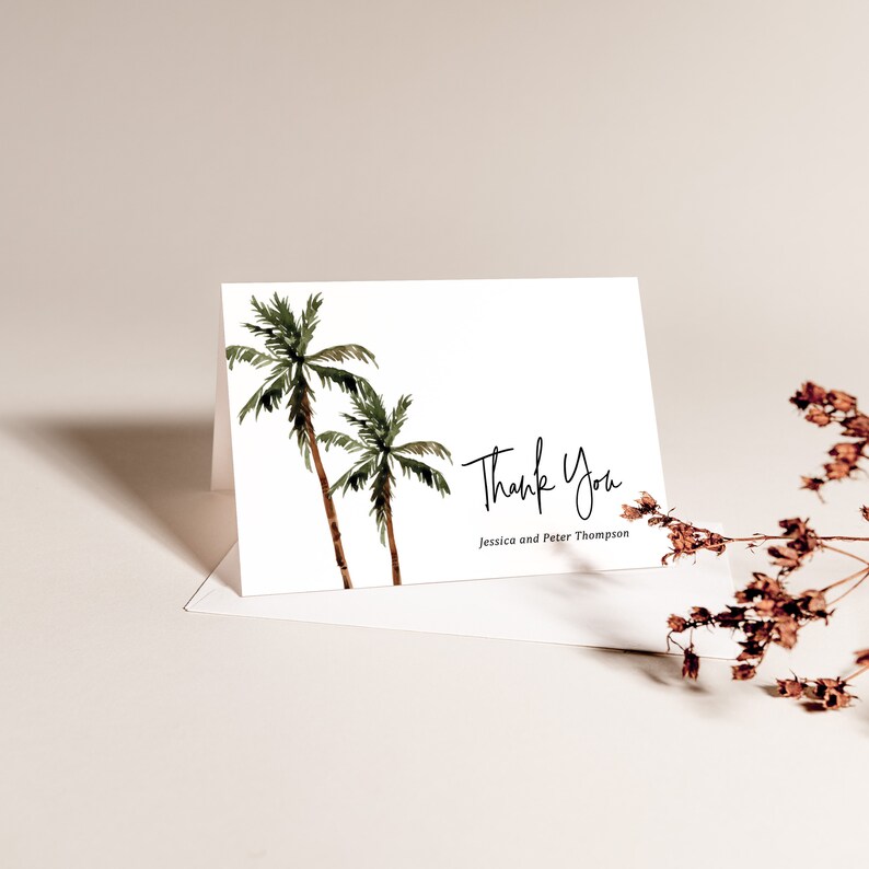 Palm Tree Wedding Thank You Card Printed Thank You Cards - Etsy