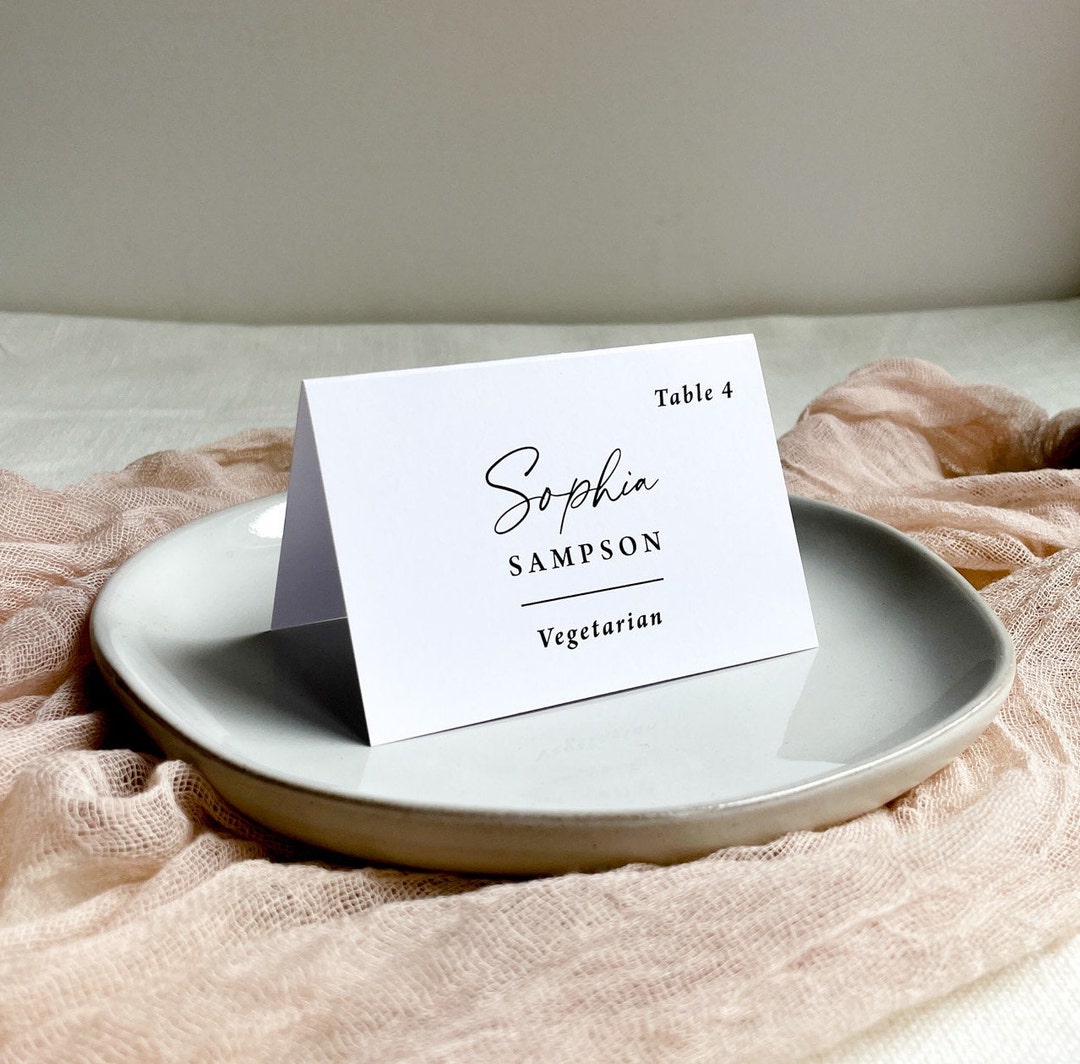 Personalized Wedding Place Cards With Meal Choice, Printed in Black and ...