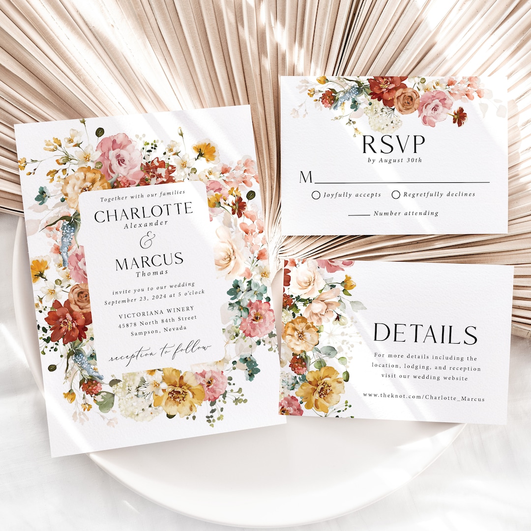 Pastel Wildflower Wedding Invitation Suite Printed, With Envelopes ...