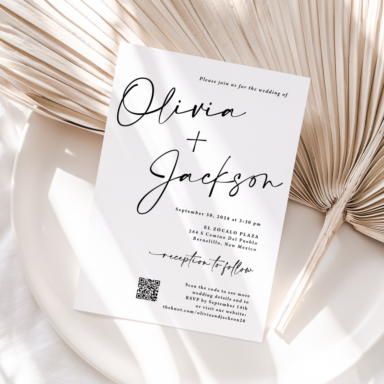 Wedding Invitation With QR Code Printed, With Envelopes, Script Font ...