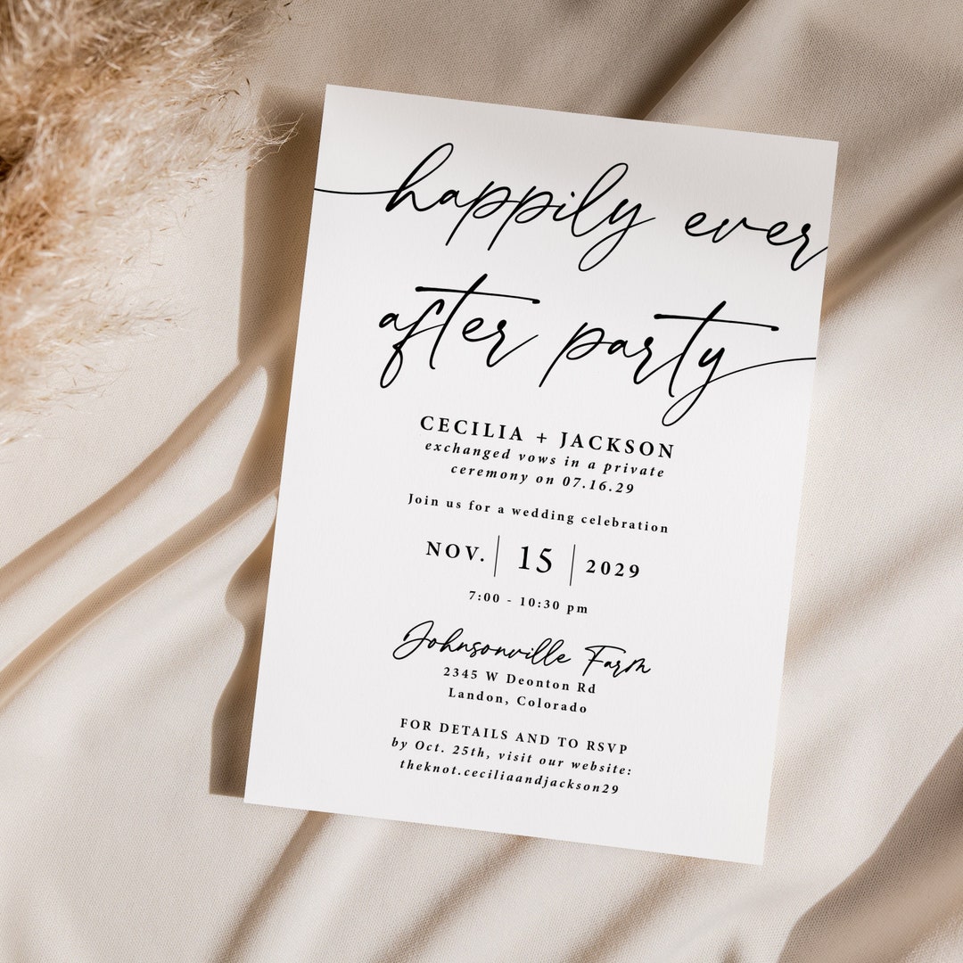 Wedding Reception Invitation Printed, Happily Ever After Party Invite ...