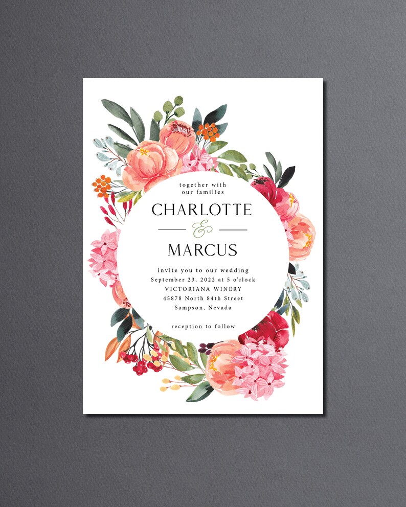 Bright Floral Wedding Invitation Printed Set Summer Wedding - Etsy