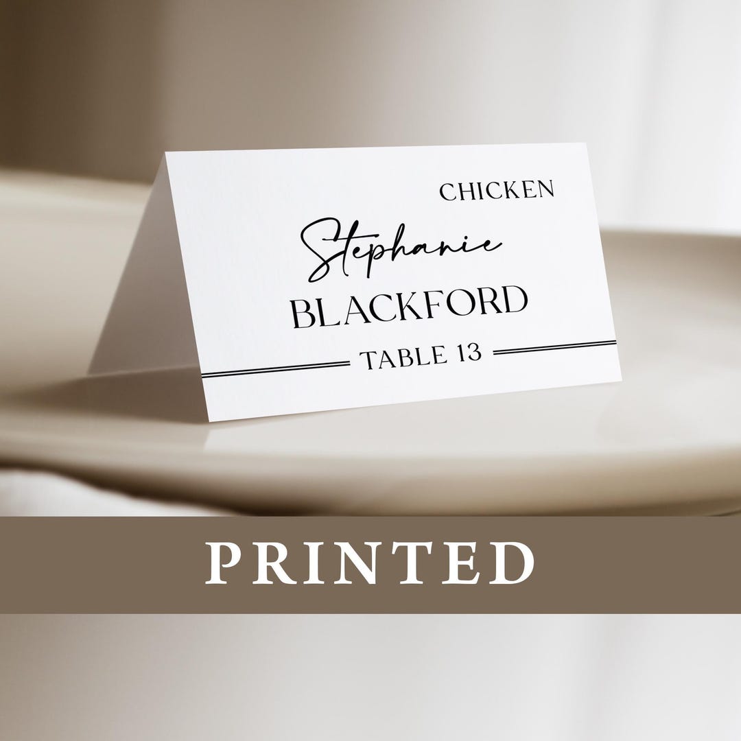 Simple Place Cards With Meal Choice, Printed Personalized Name Cards ...