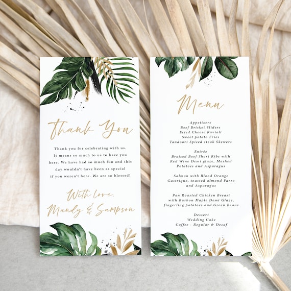 Thank You and Menu Card Wedding, PRINTED, wedding thank you, wedding ...