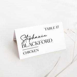 Simple Wedding Place Cards With Meal Choice, Printed Name Cards ...