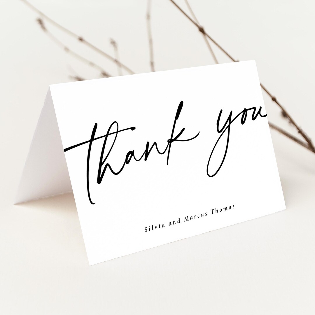 Simple Wedding Thank You Cards Printed, With Envelopes, Personalized ...