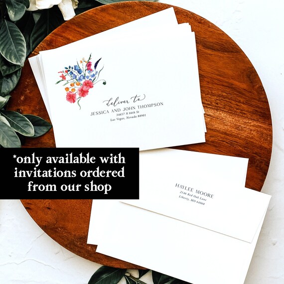 Wildflower Address Printing for Bridal Shower Envelopes - add on, with ...