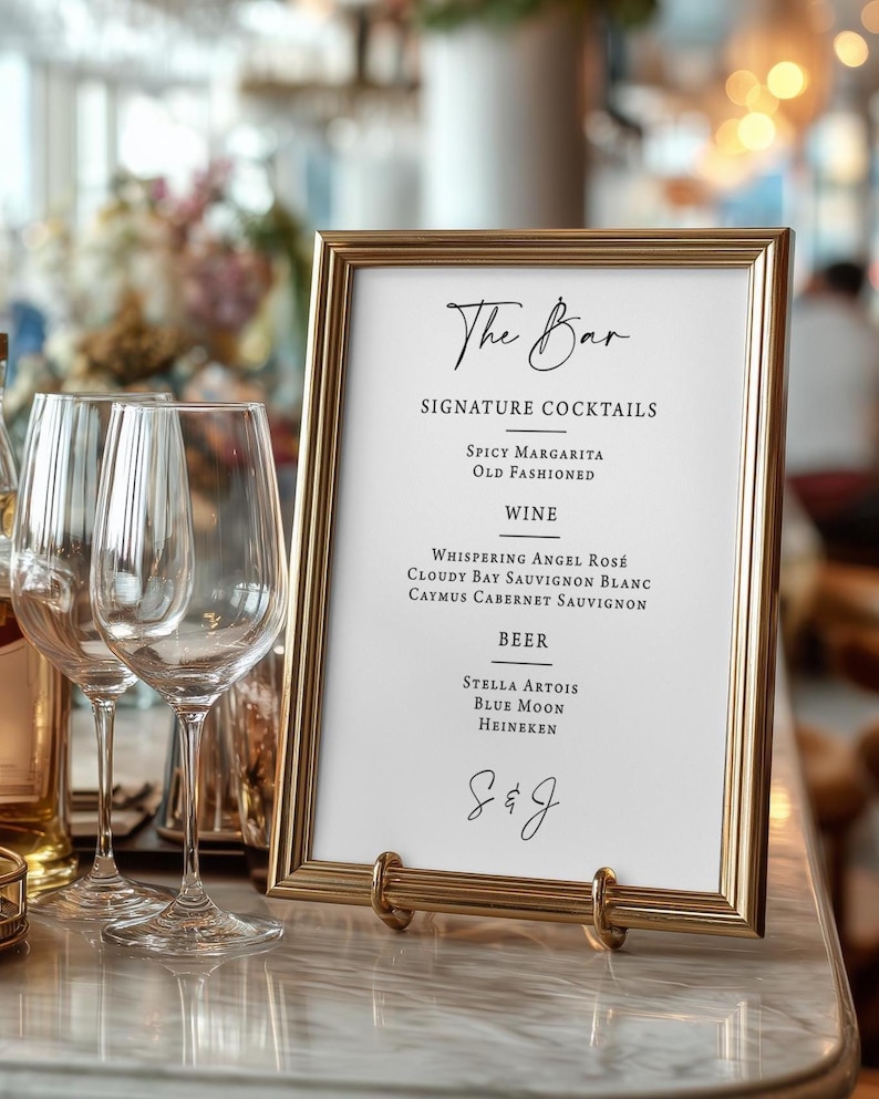 Simple Bar Menu Sign Printed: Signature Cocktails, Wine and Beer ...