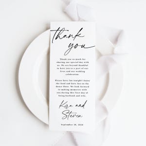 Simple Wedding Table Thank You Cards, Reception Welcome Plate Place ...