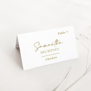 Gold Wedding Place Cards With Meal Choice Printed, Wedding Name Cards ...