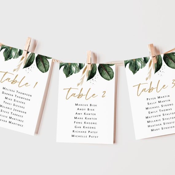 Tropical Seating Charts PRINTED, 5x7 seating chart, 4x6 seating chart ...