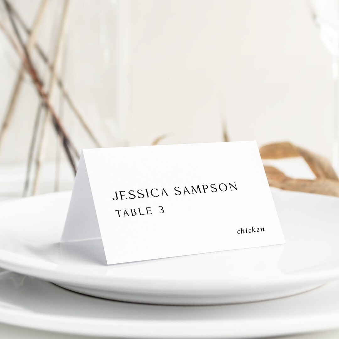 Simple Place Cards With Meal Choice Printed, Place Cards With Names ...