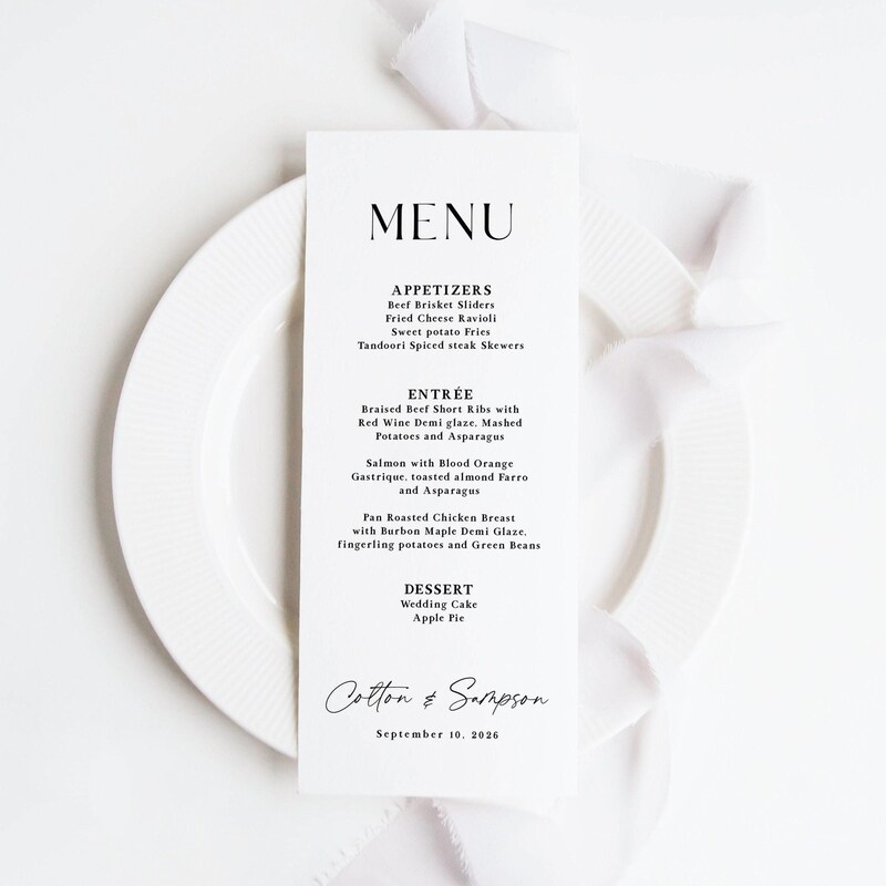 Simple Wedding Menu - Etsy