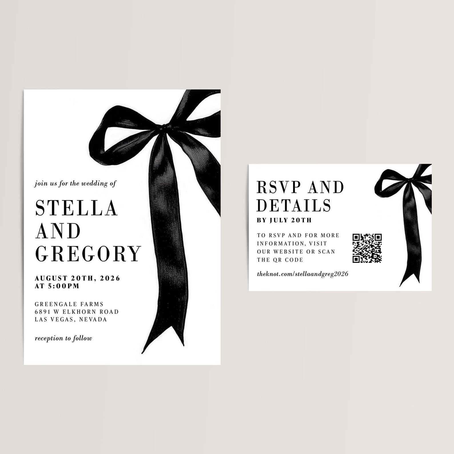 Black Bow Save the Date Card Printed With Envelopes: Modern Minimalist ...