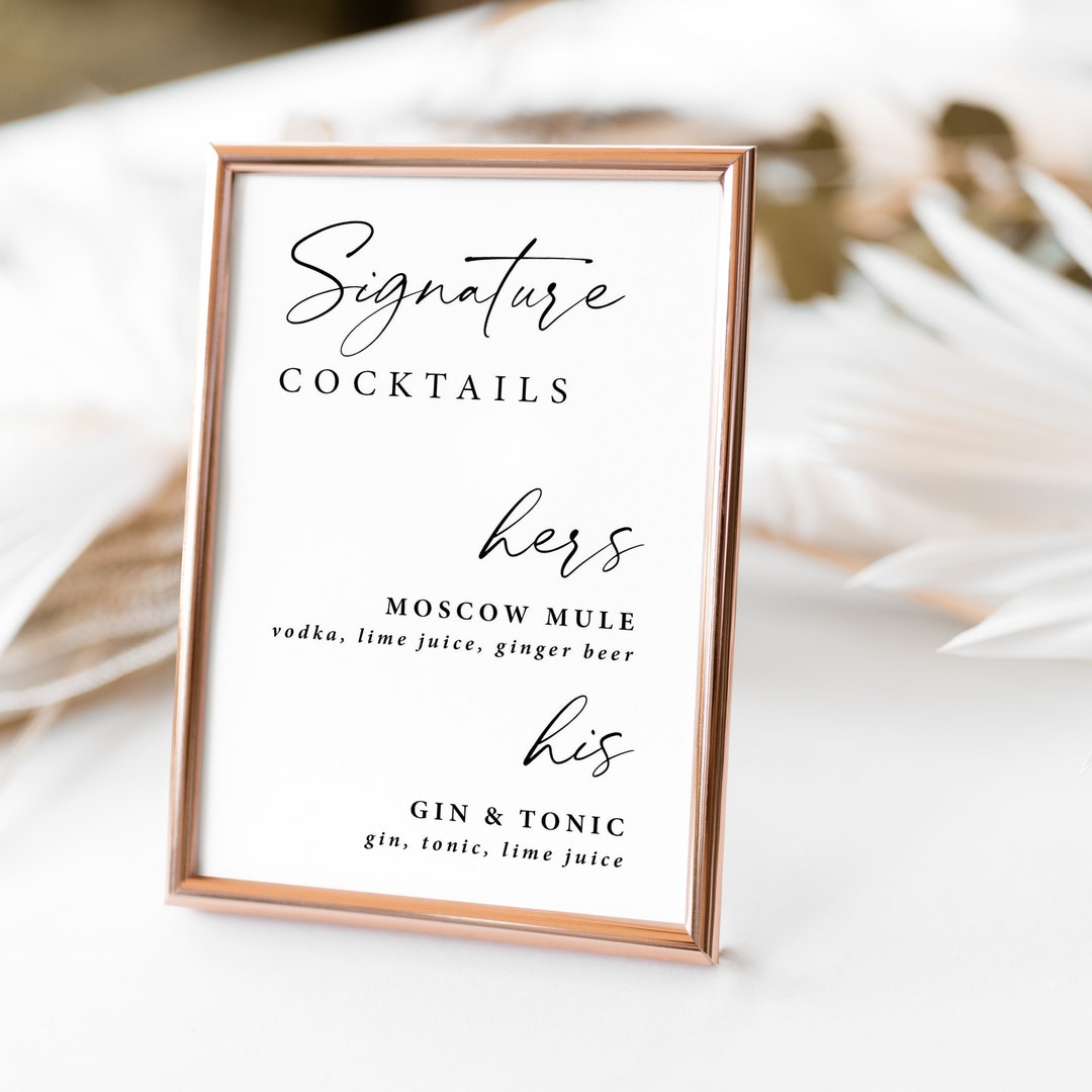 Signature Cocktail Sign Printed, Signature Drink Sign, Wedding Bar Sign ...