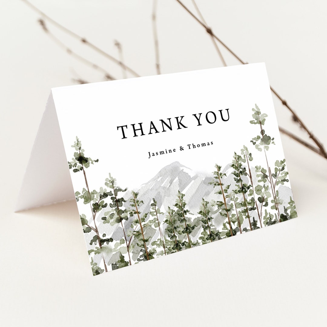 Mountain Wedding Thank You Cards Printed, Personalized Folded Cards ...