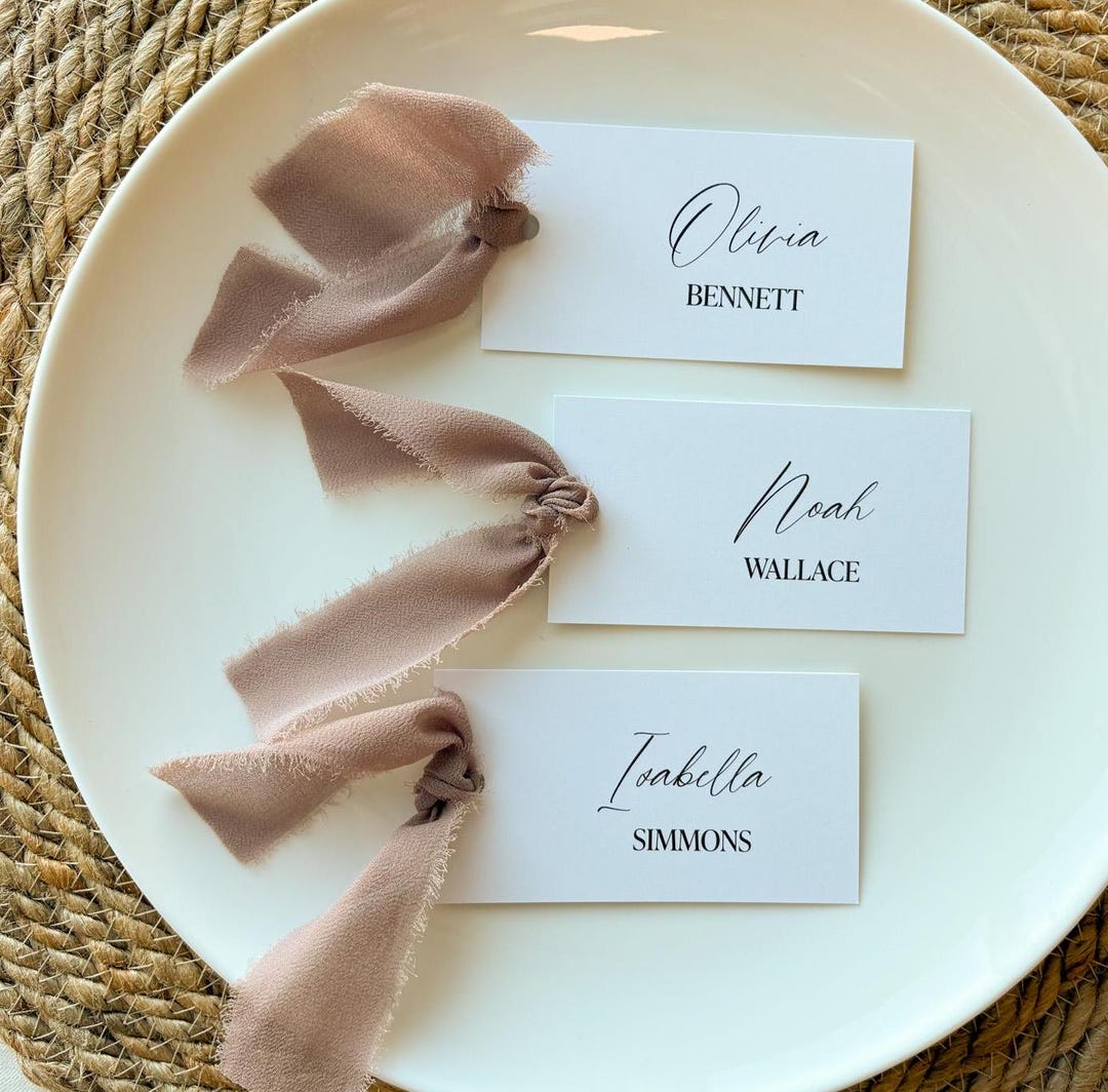 Place Cards With Chiffon Ribbon Printed, Wedding Reception, Bridal ...