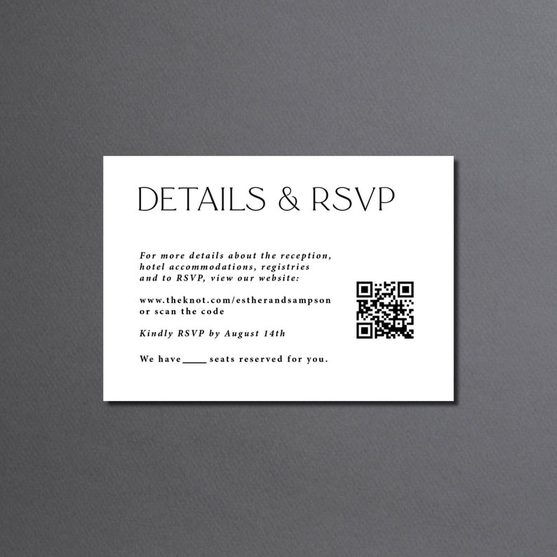 Wedding Invitation With QR Code Printed Simple Wedding | Etsy