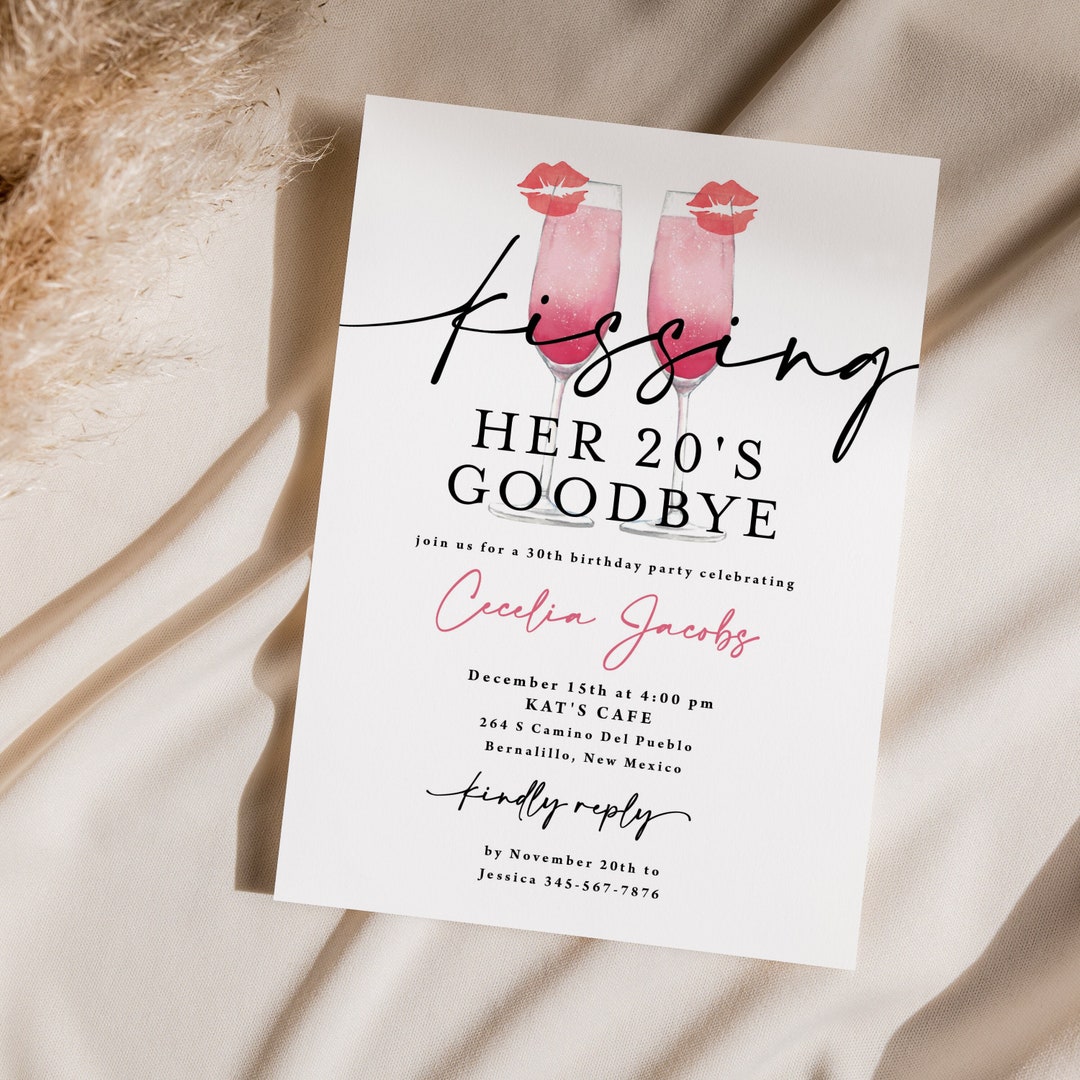Kissing Her 20s Goodbye Birthday Invitation Printed, With Envelopes ...
