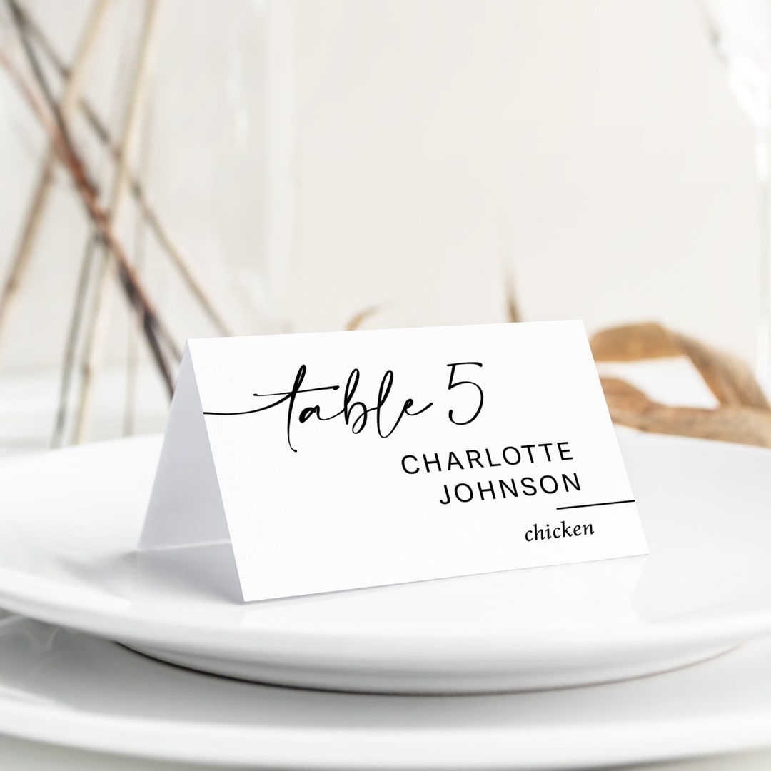 Simple Wedding Place Cards With Meal Choice Printed, Wedding Name Cards ...