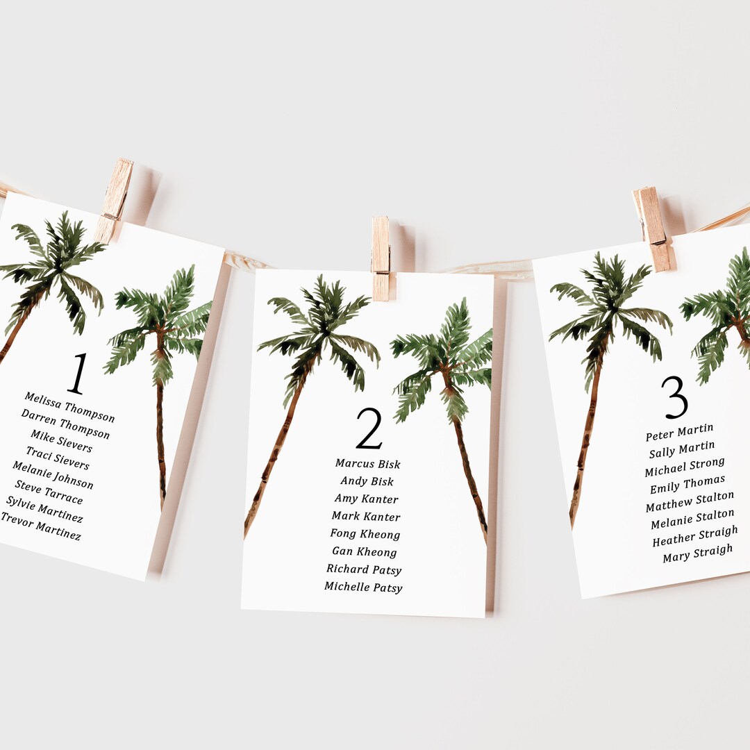 Palm Tree Seating Charts Printed, 5x7 Seating Chart, 4x6 Seating Chart ...
