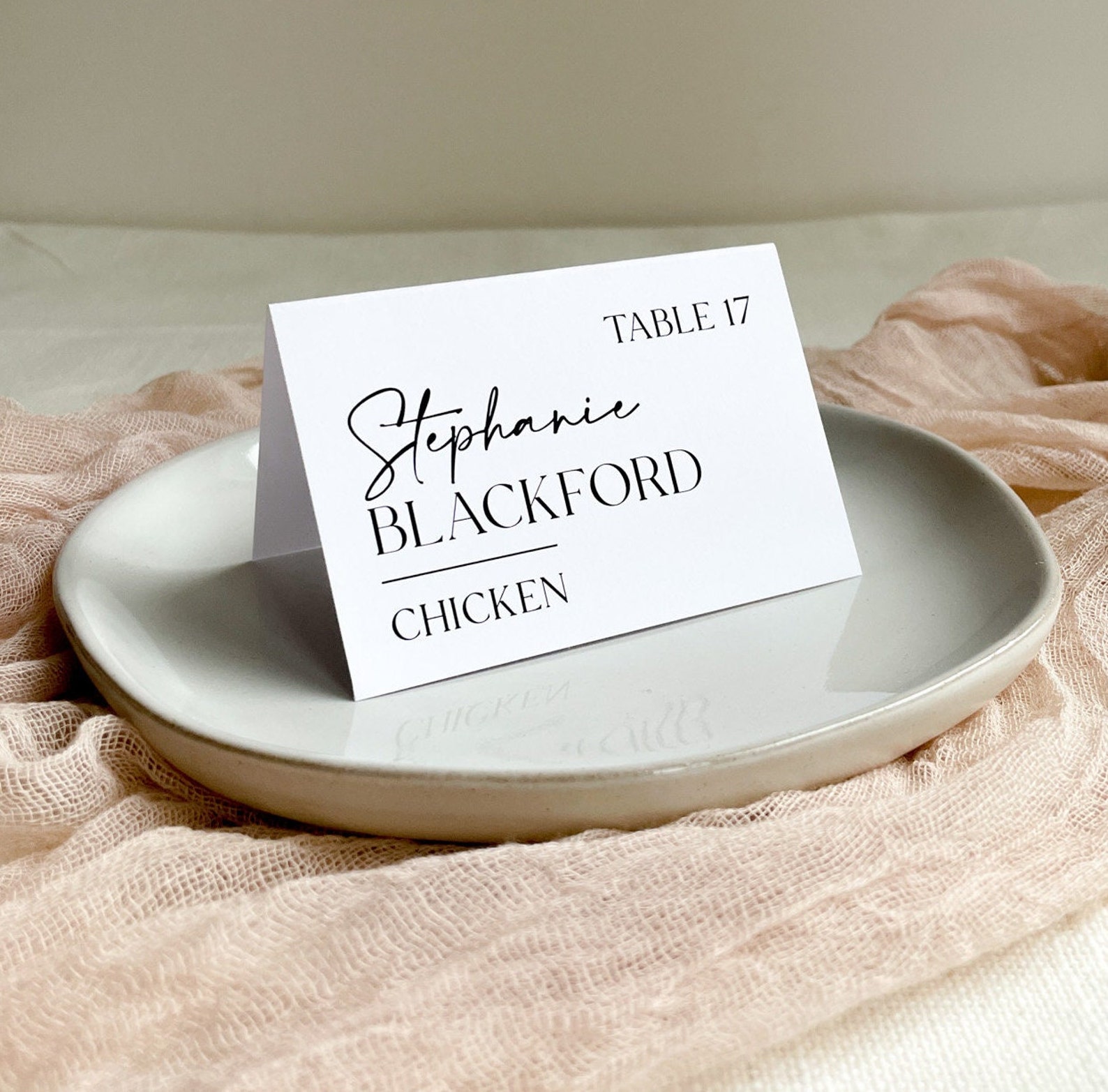 Simple Wedding Place Cards With Meal Choice, Printed Name Cards ...