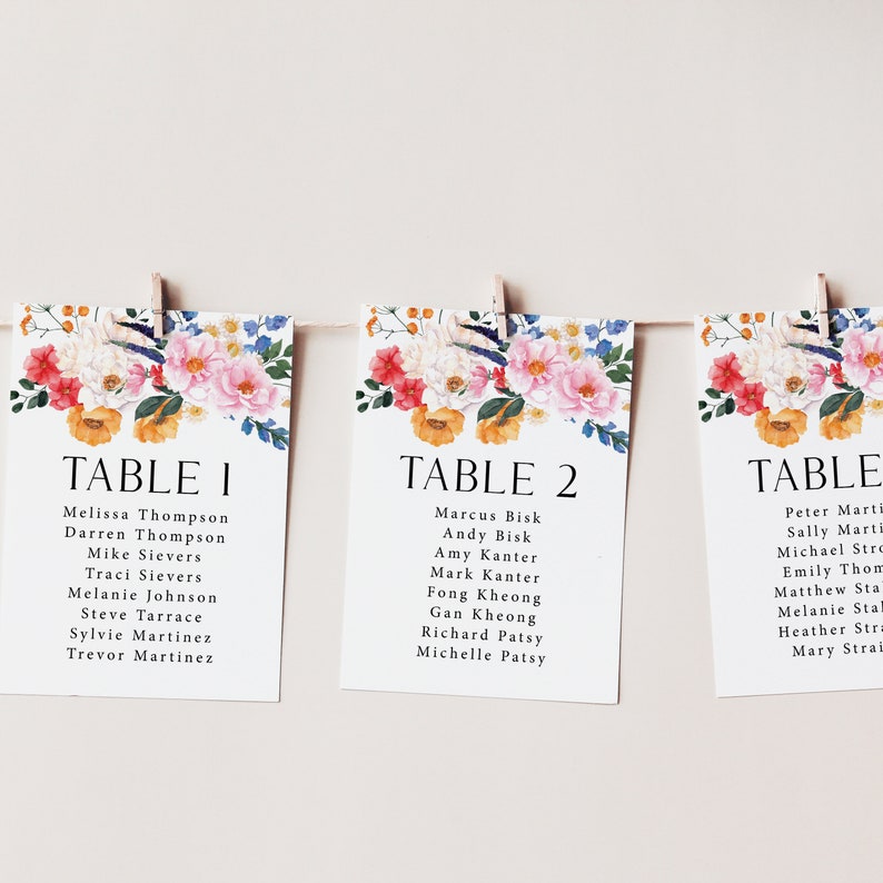 Wildflower Wedding Seating Charts Printed 5x7 Seating Chart - Etsy