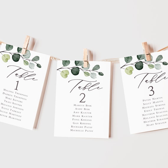 Eucalyptus Seating Charts PRINTED, 5x7 seating chart, 4x6 seating chart ...