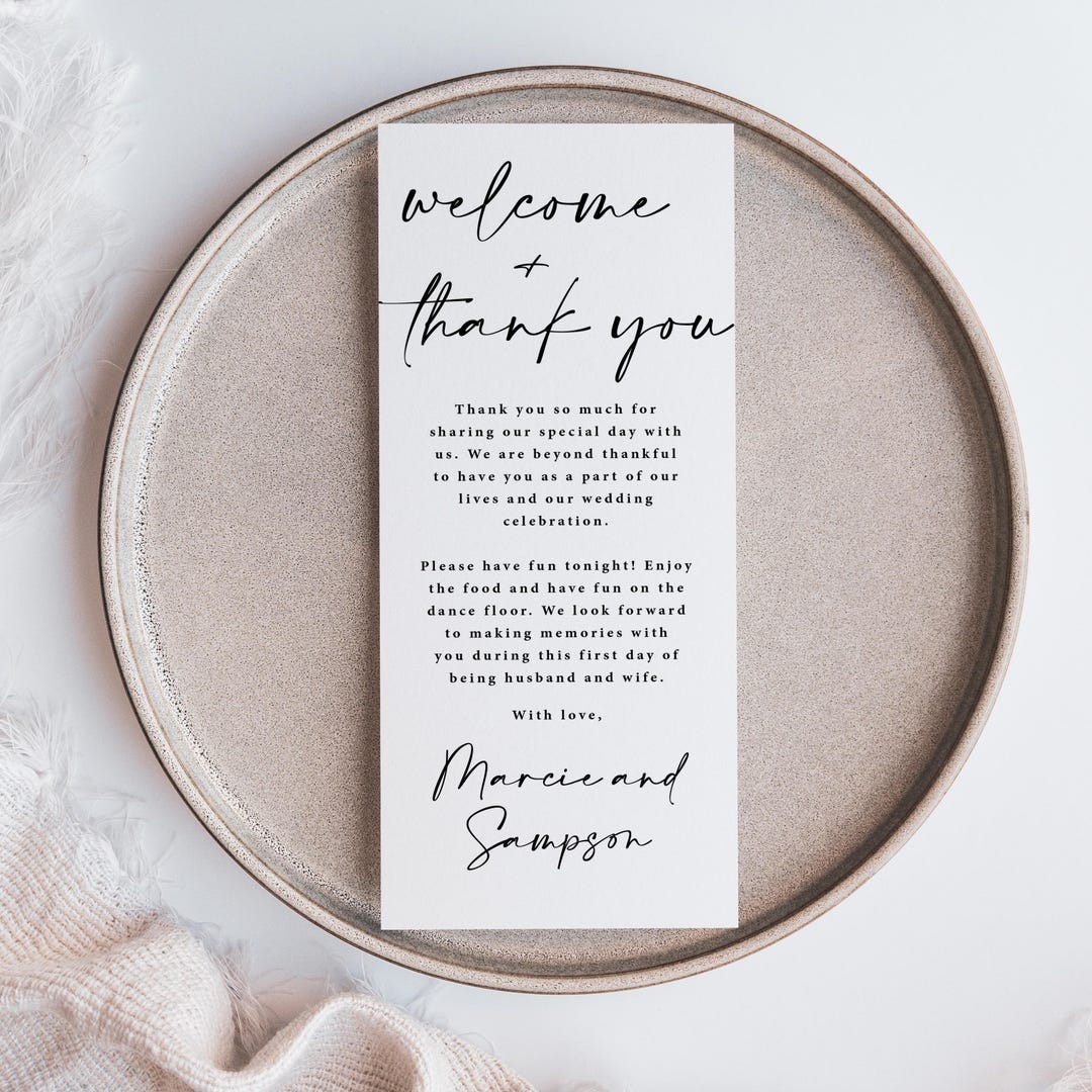 Wedding Table Welcome and Thank You Cards Printed: Reception Plate ...