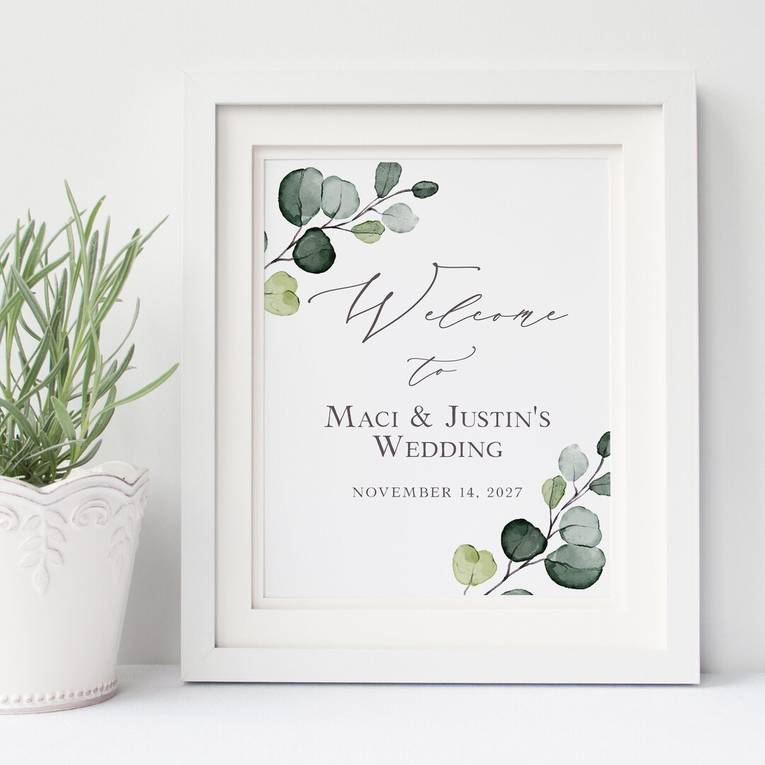 8x10 Wedding Welcome Sign Printed, Eucalyptus Welcome Sign, Welcome to ...