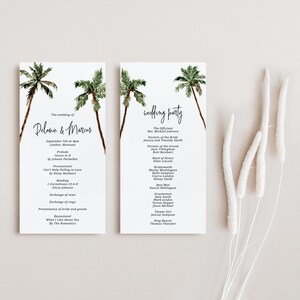 Palm Tree Wedding Menu Printed, Printed Menu Cards, Dinner Menu Cards ...