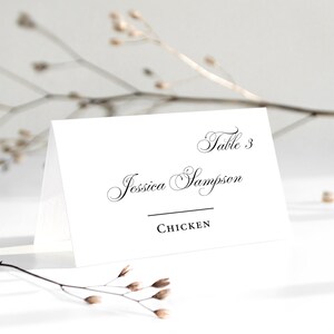 Calligraphy Wedding Place Cards With Meal Choice Printed, Place Cards ...