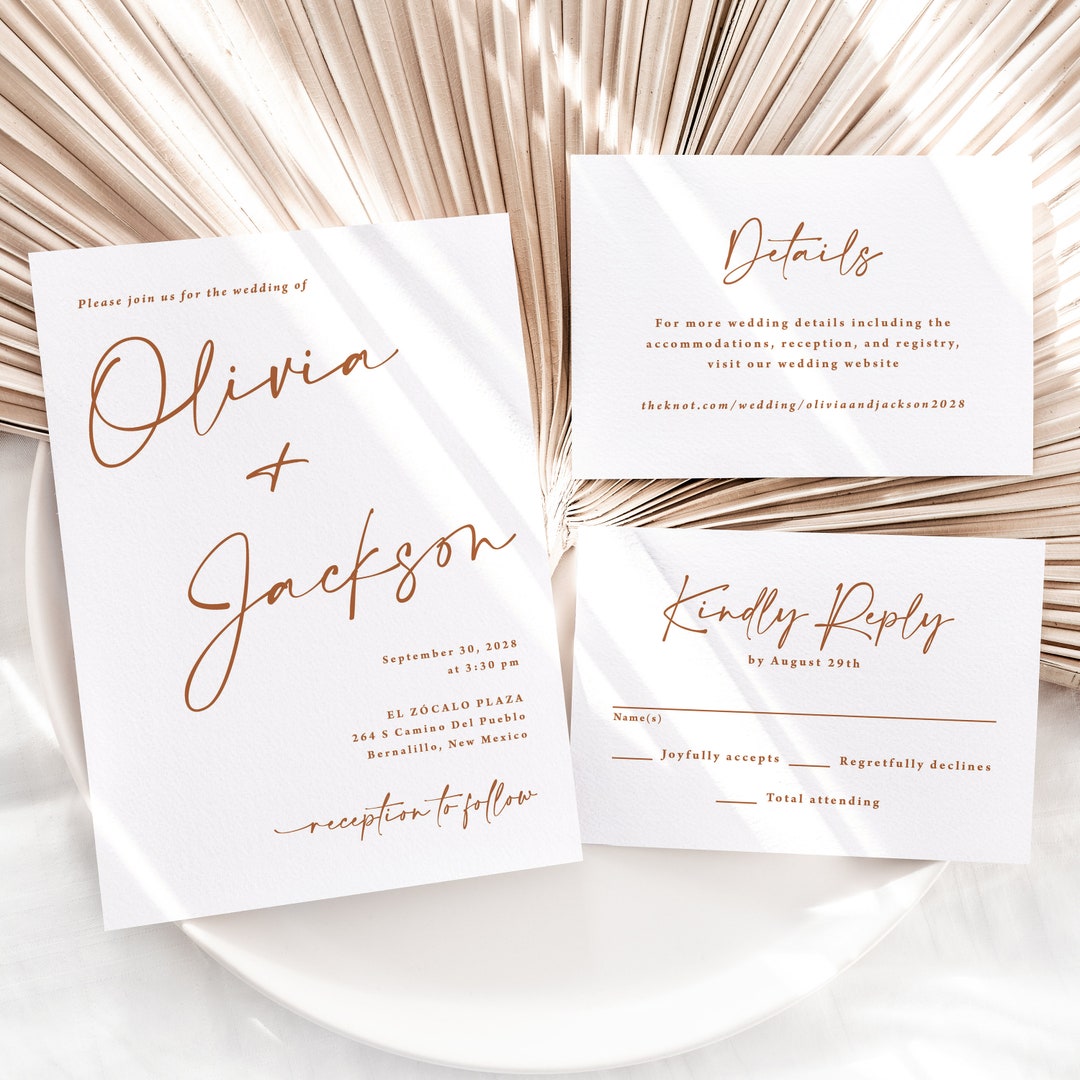 Rust Wedding Invitation Suite Printed, With Envelopes, RSVP Card, Fall ...