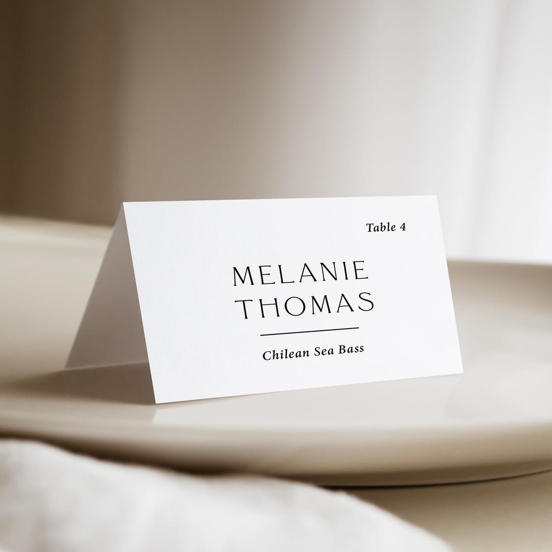 Simple Wedding Place Cards With Meal Choice Printed, Place Cards With ...