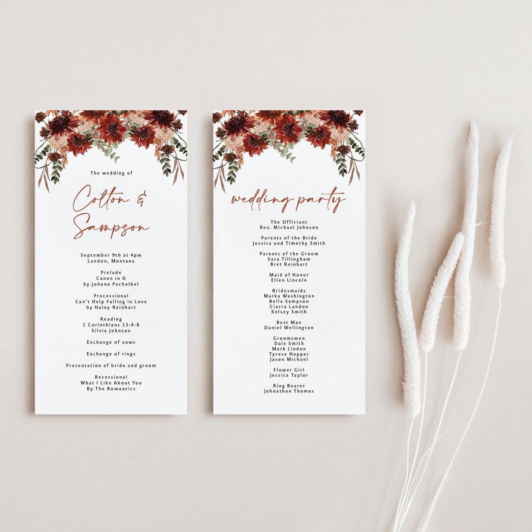 Terracotta Wedding Program Printed, Wedding Ceremony, Autumn Ceremony ...
