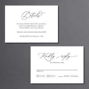 Simple Wedding Invitation Printed, RSVP Card, Wedding Details Card, Script Font, Cursive Font ...