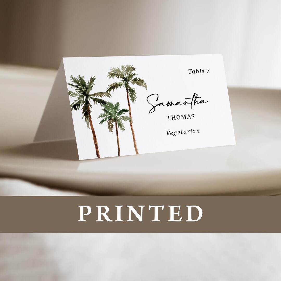 Palm Tree Place Cards With Meal Choice Printed, Place Cards With Names ...