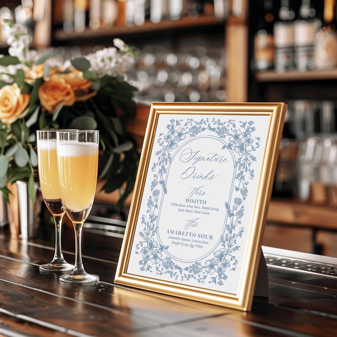 Dusty Blue Signature Cocktail Sign Printed, Custom Bar Reception Drinks ...