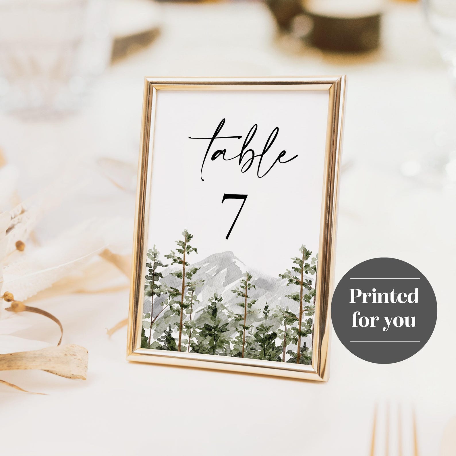 Mountain Wedding Table Numbers Printed: Forest Reception Cards ...