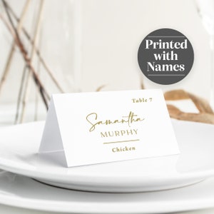 Gold Wedding Place Cards With Meal Choice Printed, Wedding Name Cards ...