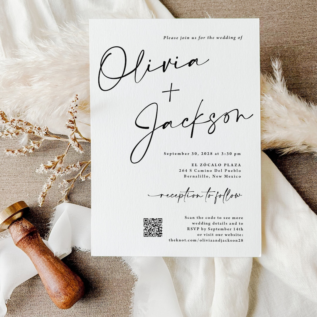 Wedding Invitation With QR Code Printed, With Envelopes, Script Font ...