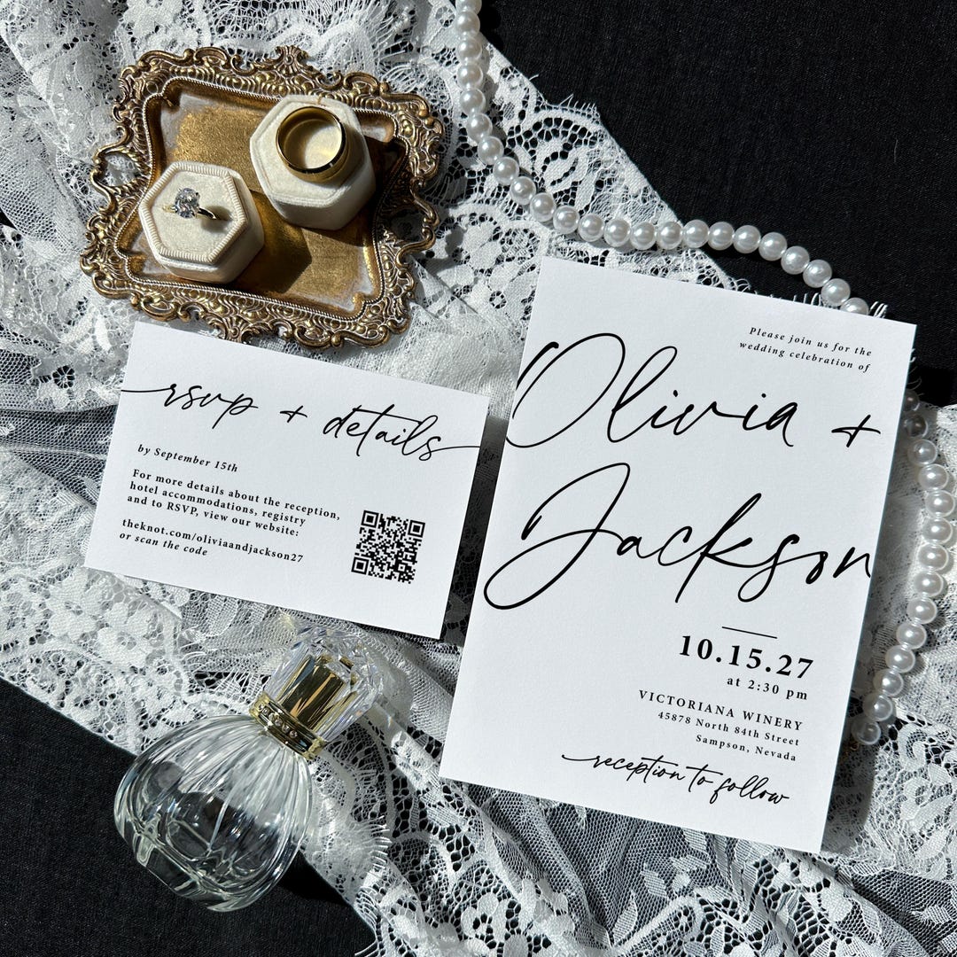 Simple Wedding Invitation QR Suite Printed, Qr Code Rsvp, Wedding ...
