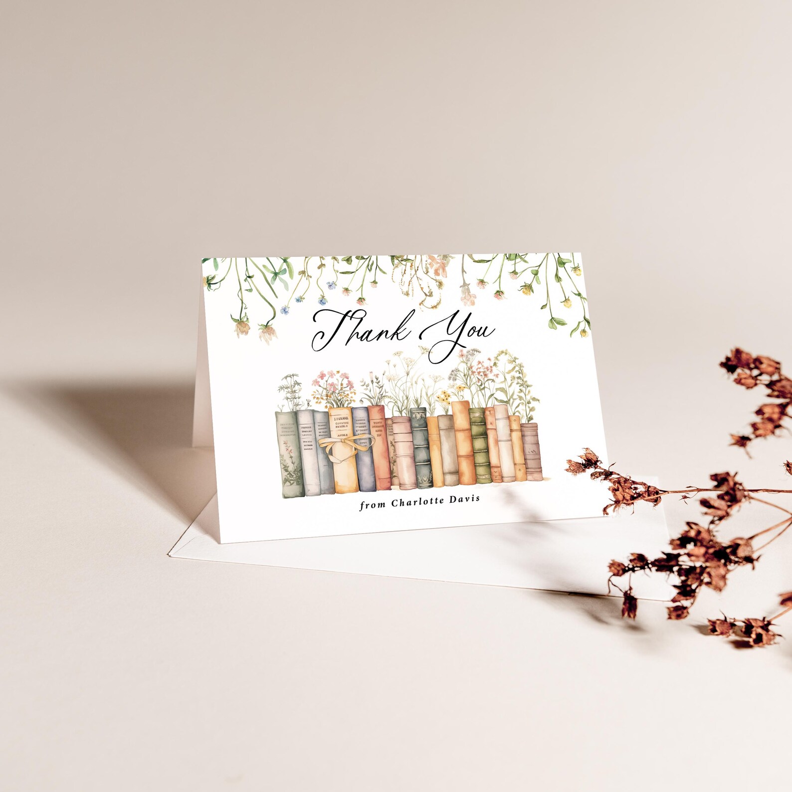 Book Themed Bridal Shower Thank You Card Printed, With Envelopes, a New ...