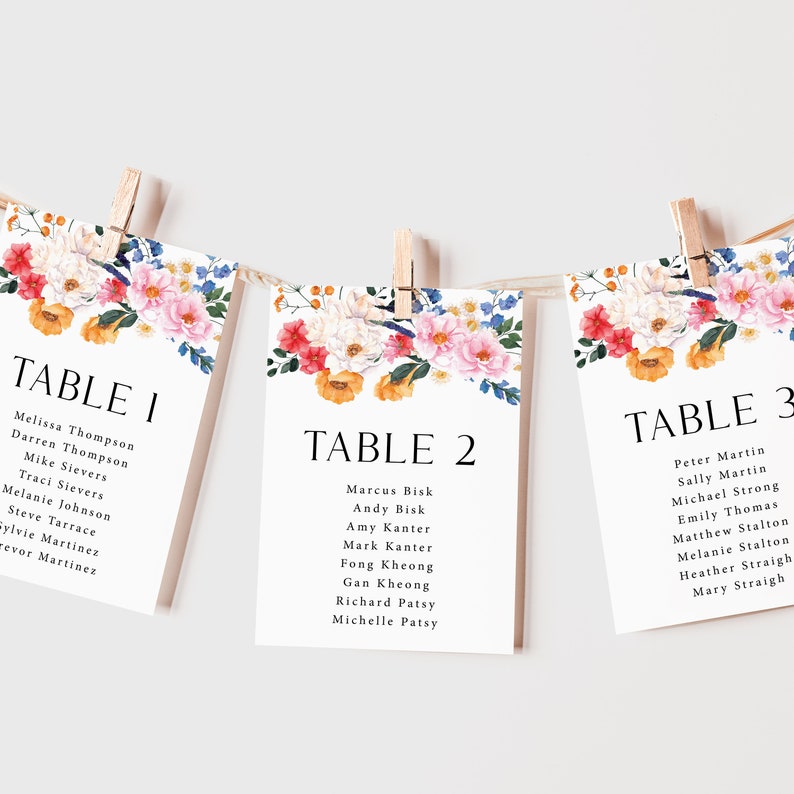 Wildflower Wedding Seating Charts Printed 5x7 Seating Chart - Etsy